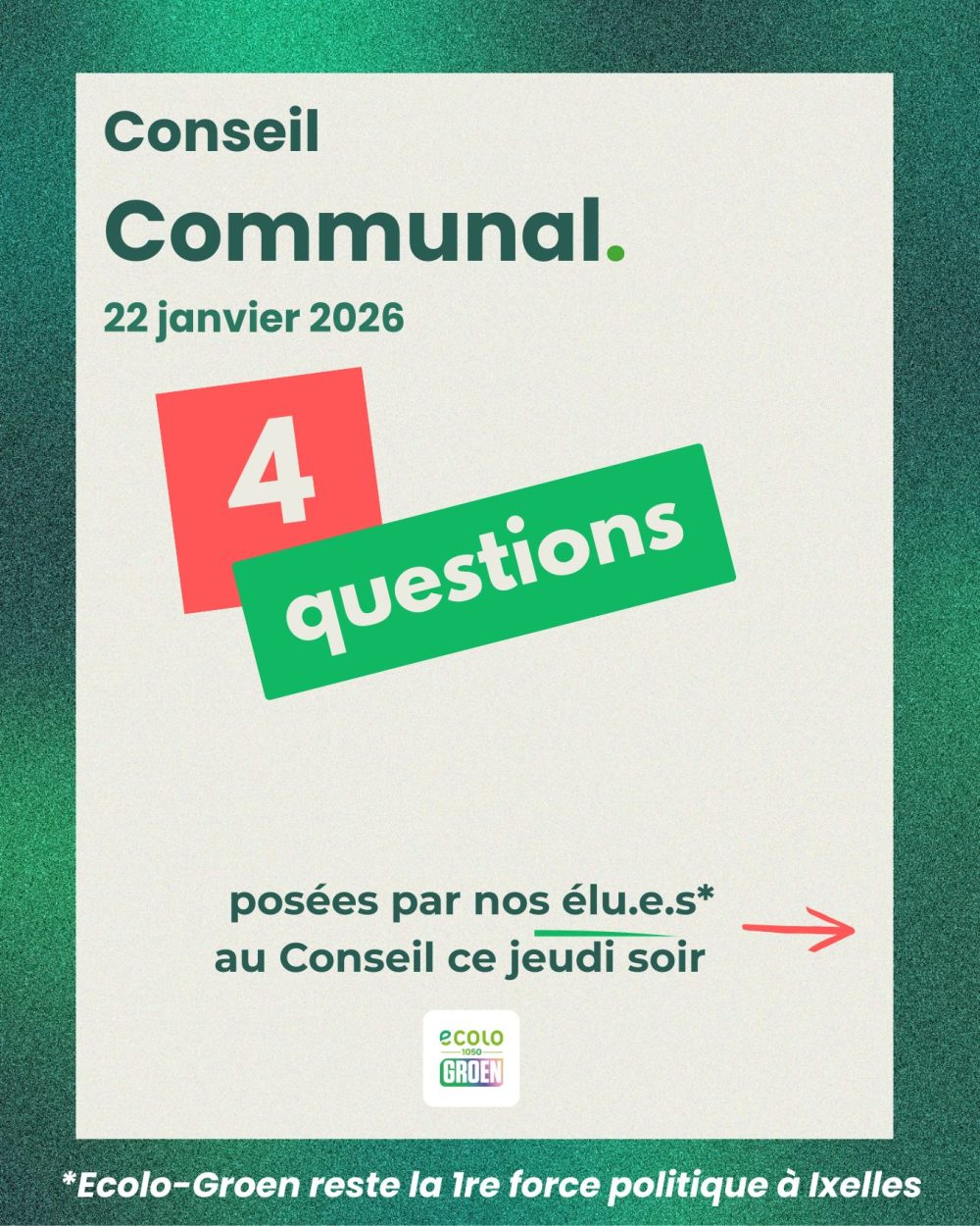 Conseil communal du 22 janvier 2026 – Locale ECOLO Ixelles